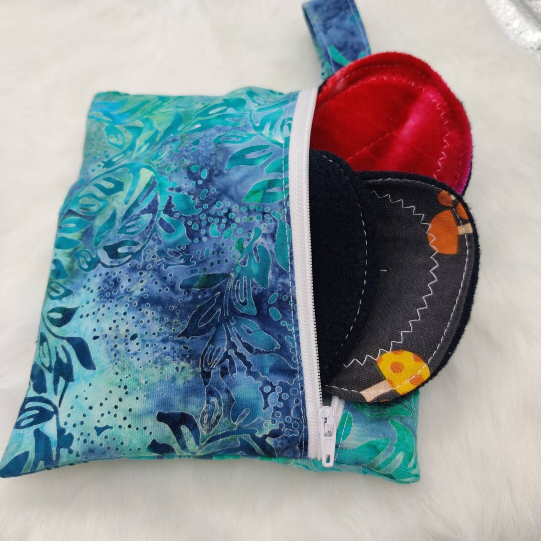 Batik Blue Leaves Mini or Large Wetbag, Cosmetics Bag, Period Bag ...