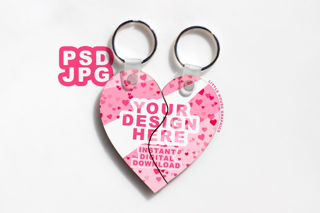 Split-heart Friendship Keychain Mockup Product Photo for MDF Heart ...