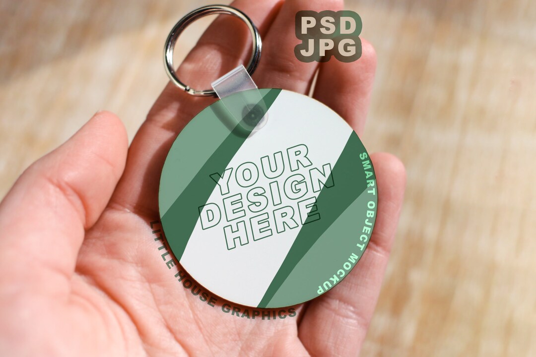 Round Keychain Mockup Product Photo for MDF Circle-shaped Key Chain ...