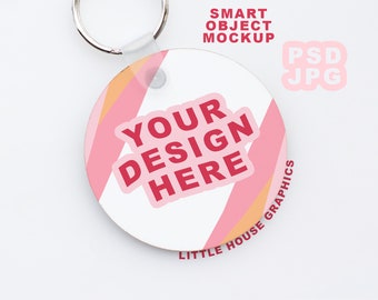 Round Keychain Mockup Product Photo for MDF Circle-shaped Key Chain ...