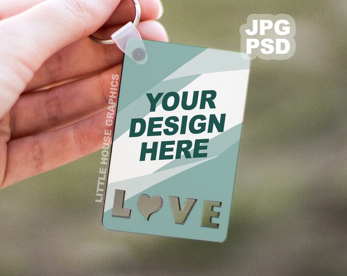 Love Keychain Mockup - Product Photo MDF Word Cutout Rectangle Heat ...