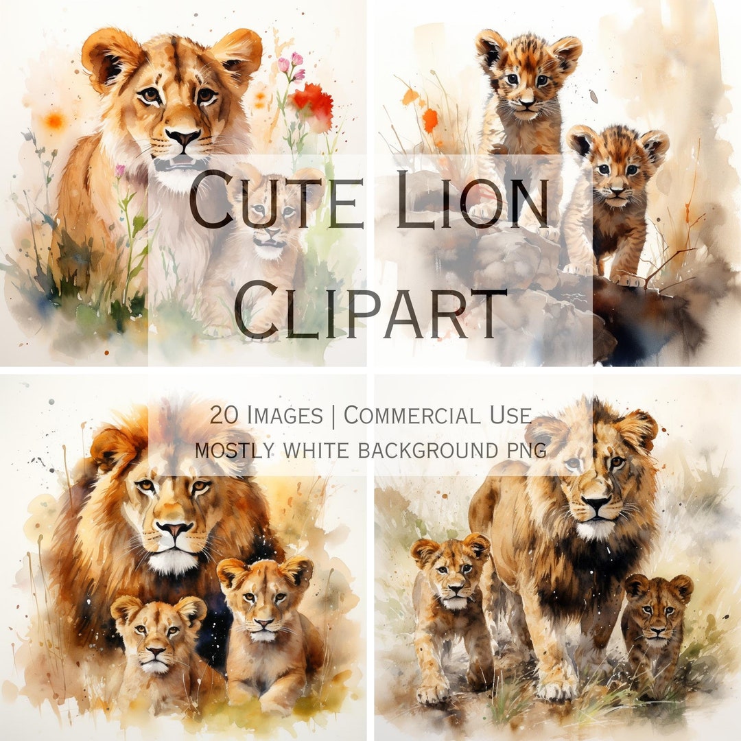 Cute and Majestic Watercolor Lion Clipart Watercolor Design - Etsy