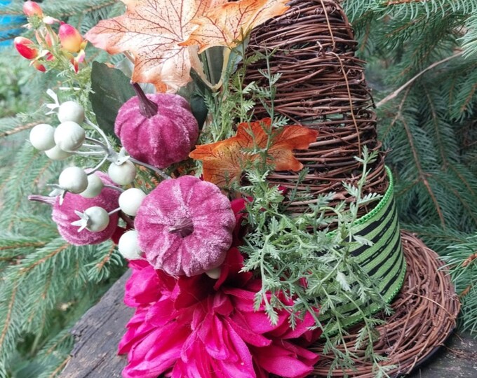 Grapevine Witch Hat, Witch Hat Centerpiece, Halloween Decor, Burgundy ...