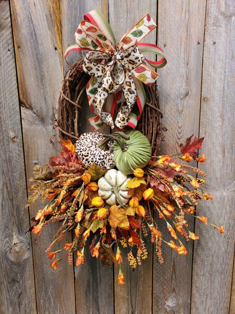 Large Fall Wreath for Front Door, Fall Farmhouse Decor, Harvest Wreath ...