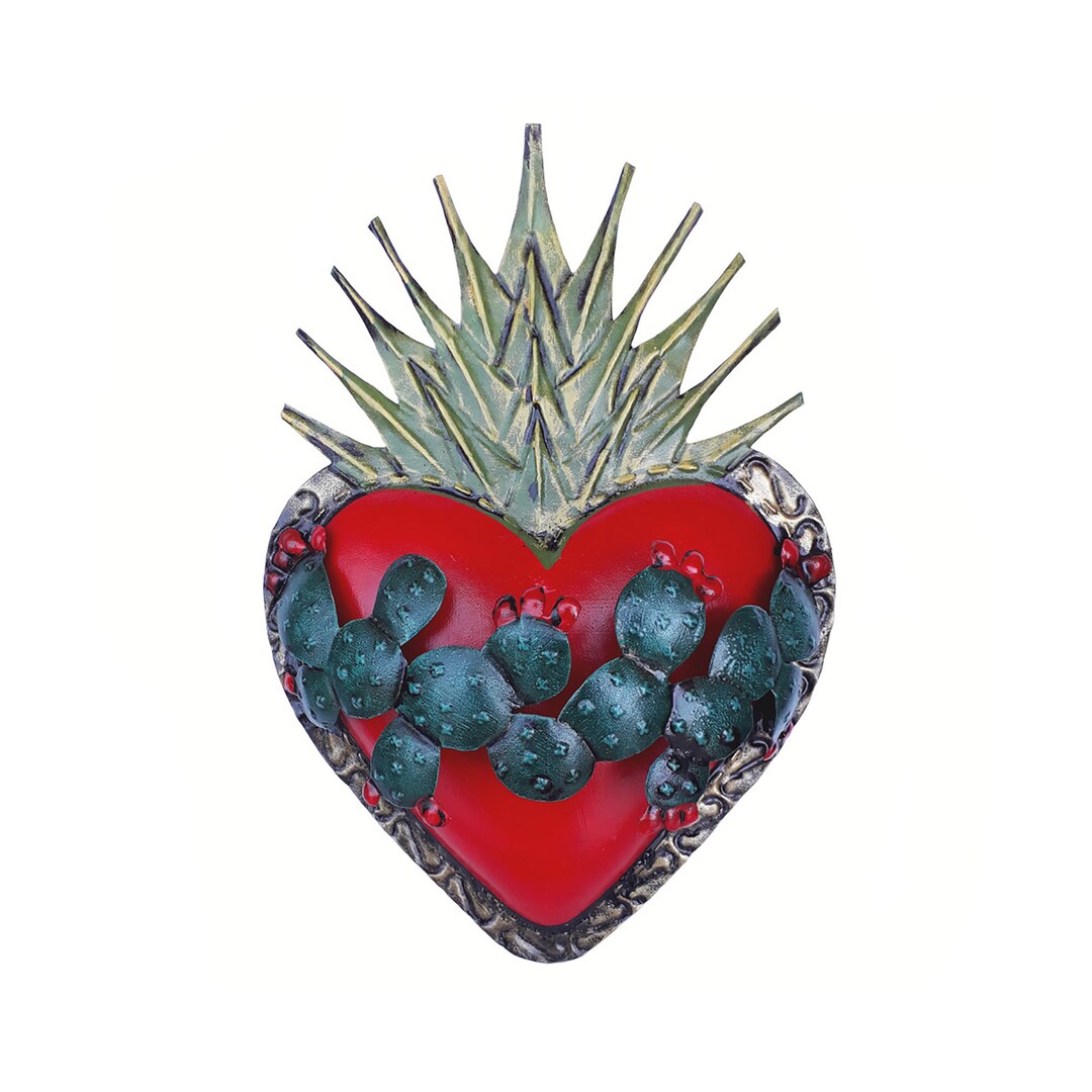 SACRED HEART NOPAL, Mexican Crafts in Metal tin, Wall Mount, 30 X 20 Cm ...