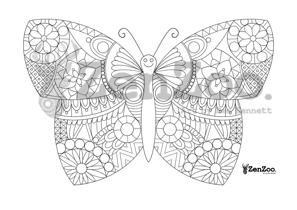 Butterfly Zentangle Colouring Page for Kids Aged 3-8 - Etsy