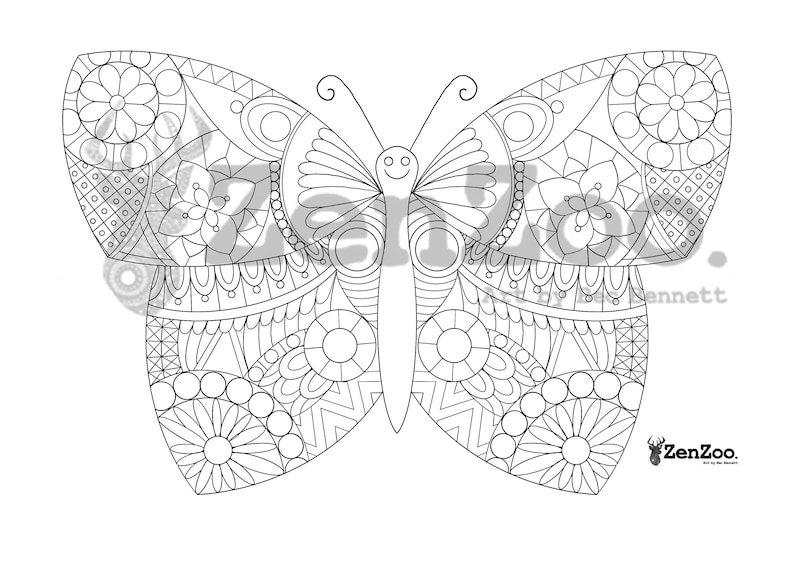 Butterfly Zentangle Colouring Page for Kids Aged 3-8 - Etsy