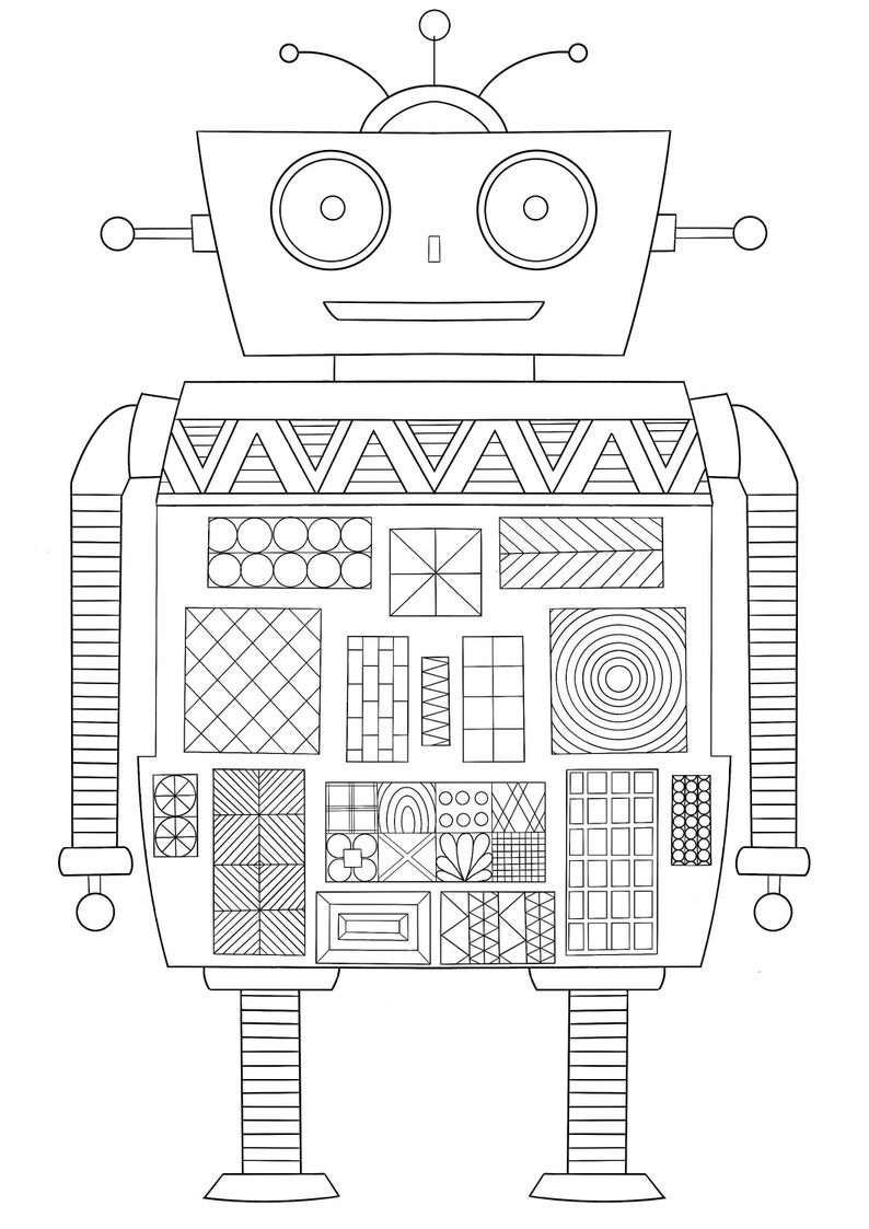 Robot Adult or Child Coloring Printable Sheet - Etsy