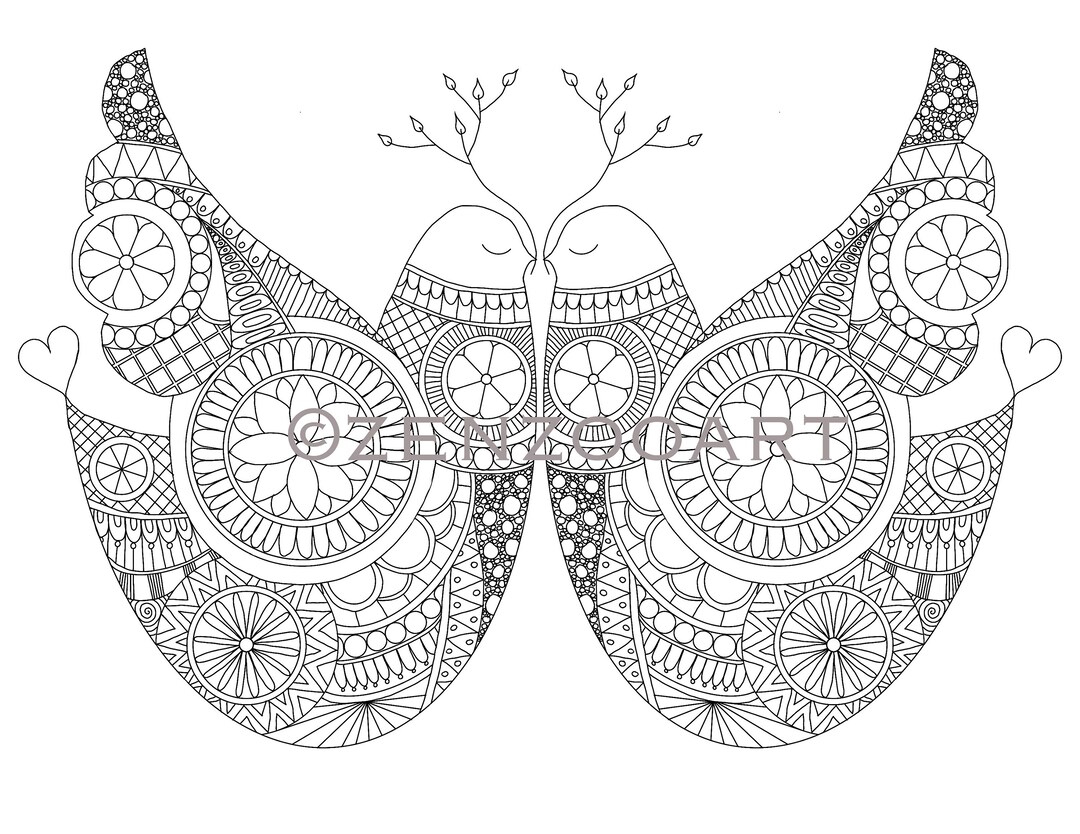 Twin Doves Colouring in Page for Adults or Children - Etsy