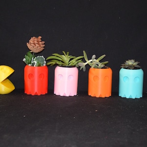 Pac-man Pacman Inky Blinky Pinky & Clyde Flower Succulent Pot Planter ...