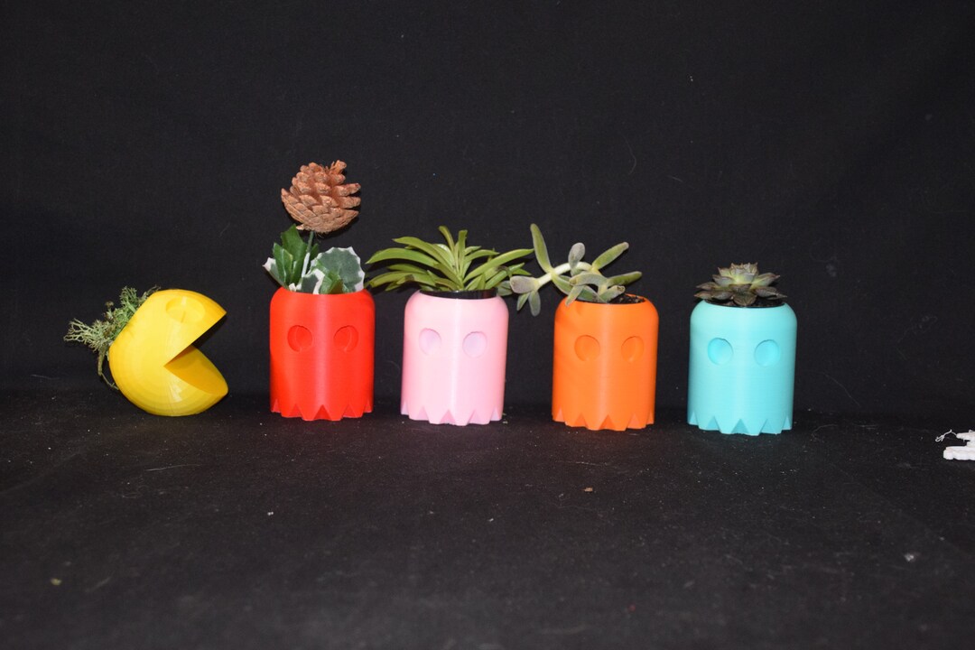 Pac-man Pacman Inky Blinky Pinky & Clyde Flower Succulent Pot Planter ...