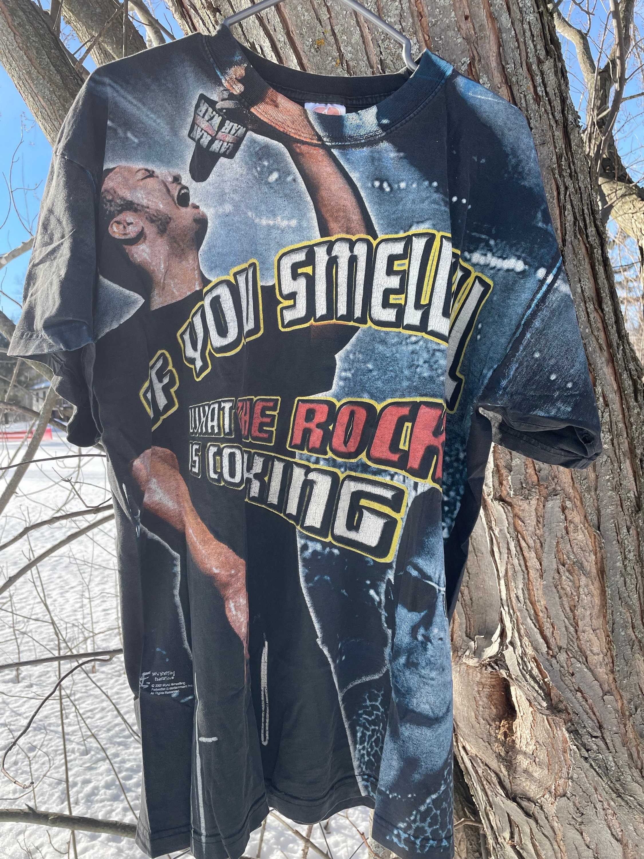 Vintage the Rock Wrestling T-shirt Dwayne Johnson WWE 2000 XL All-over ...