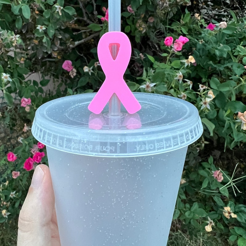 Pink Ribbon Straw Toppers - Etsy