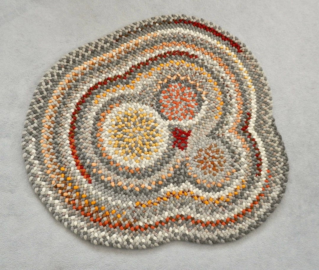 Braided Rug, Hand Braided, Free Form Shape, Gray/orange, 48 X 44", 100% ...