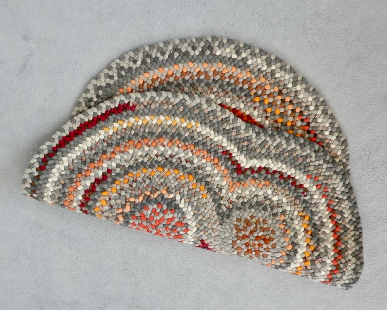 Braided Rug, Hand Braided, Free Form Shape, Gray/orange, 48 X 44", 100% ...