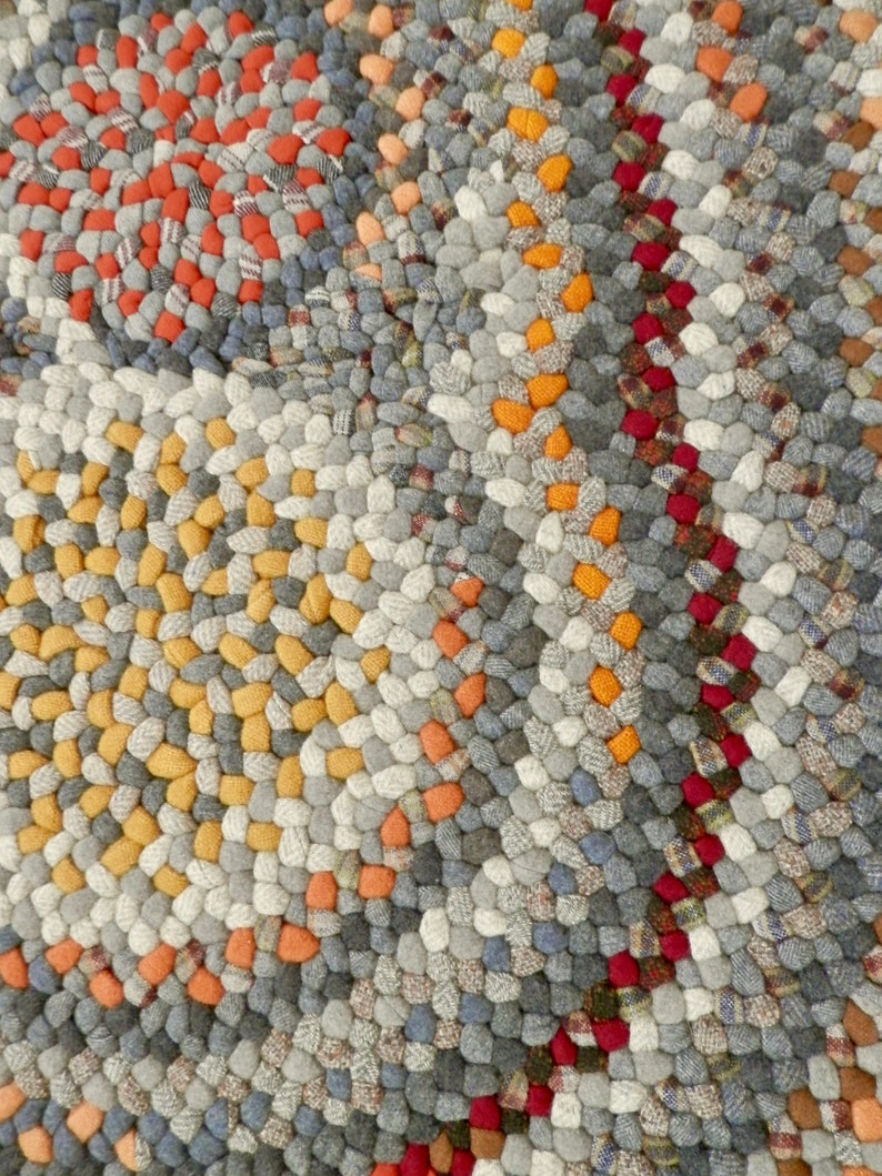 Braided Rug, Hand Braided, Free Form Shape, Gray/orange, 48 X 44", 100% ...