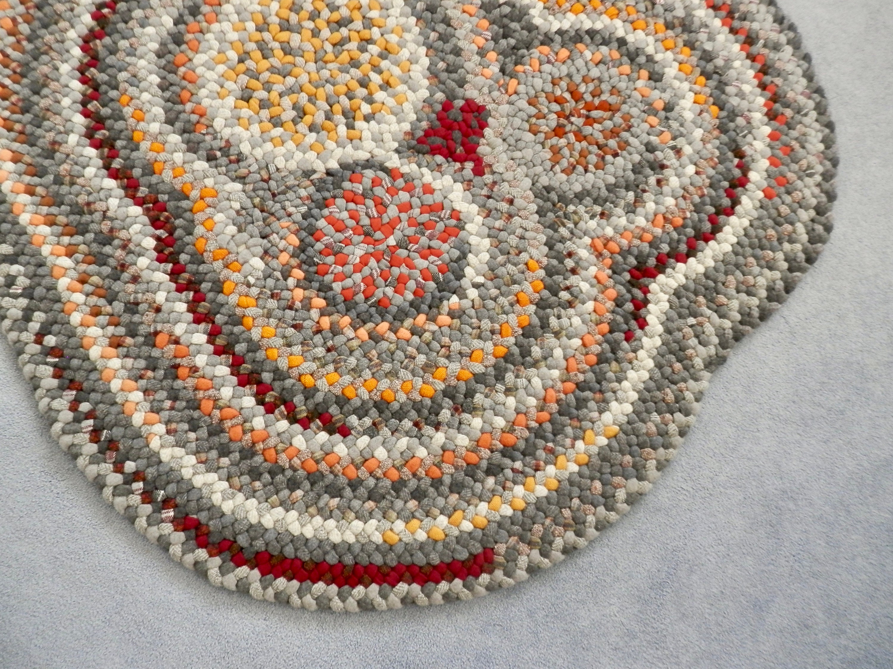 Braided Rug, Hand Braided, Free Form Shape, Gray/orange, 48 X 44, 100% ...