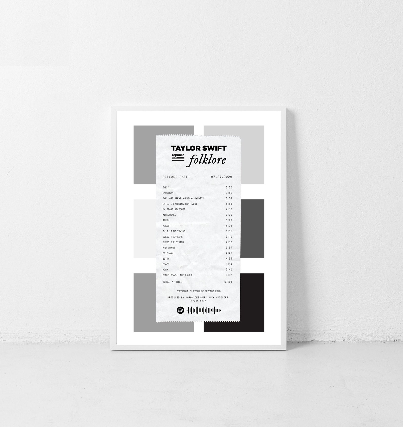 Taylor Swift folklore Album Receipt Spotify QR - Etsy
