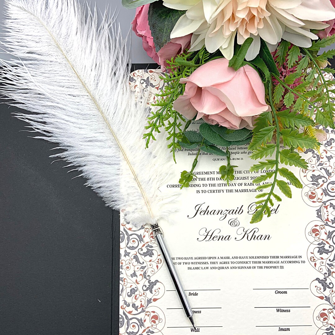 Large Ostrich Feather Pens Gold Rose Gold Silver Nikah Pen Wedding Pen ...