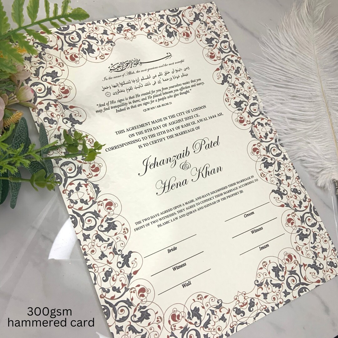 Luxury Nikkah Certificate Nikkah Nama Contract Wedding Certificate ...