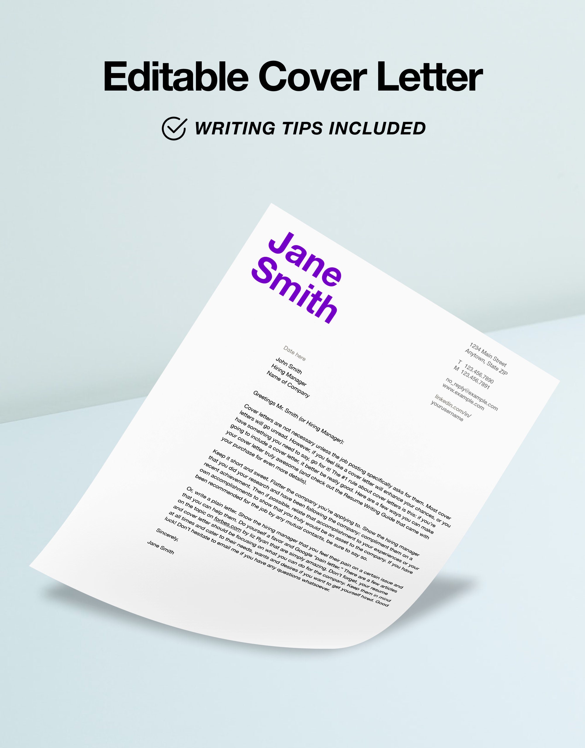 Resume Template With Cover Letter and References for Word and Pages ...