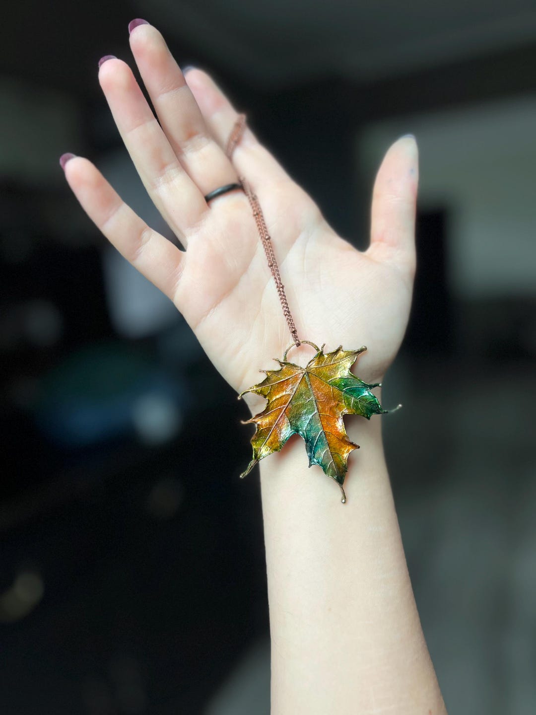 Electroformed Leaf Necklace, Real Leaf Inside, Autumn Vibe Gem, Witchy ...
