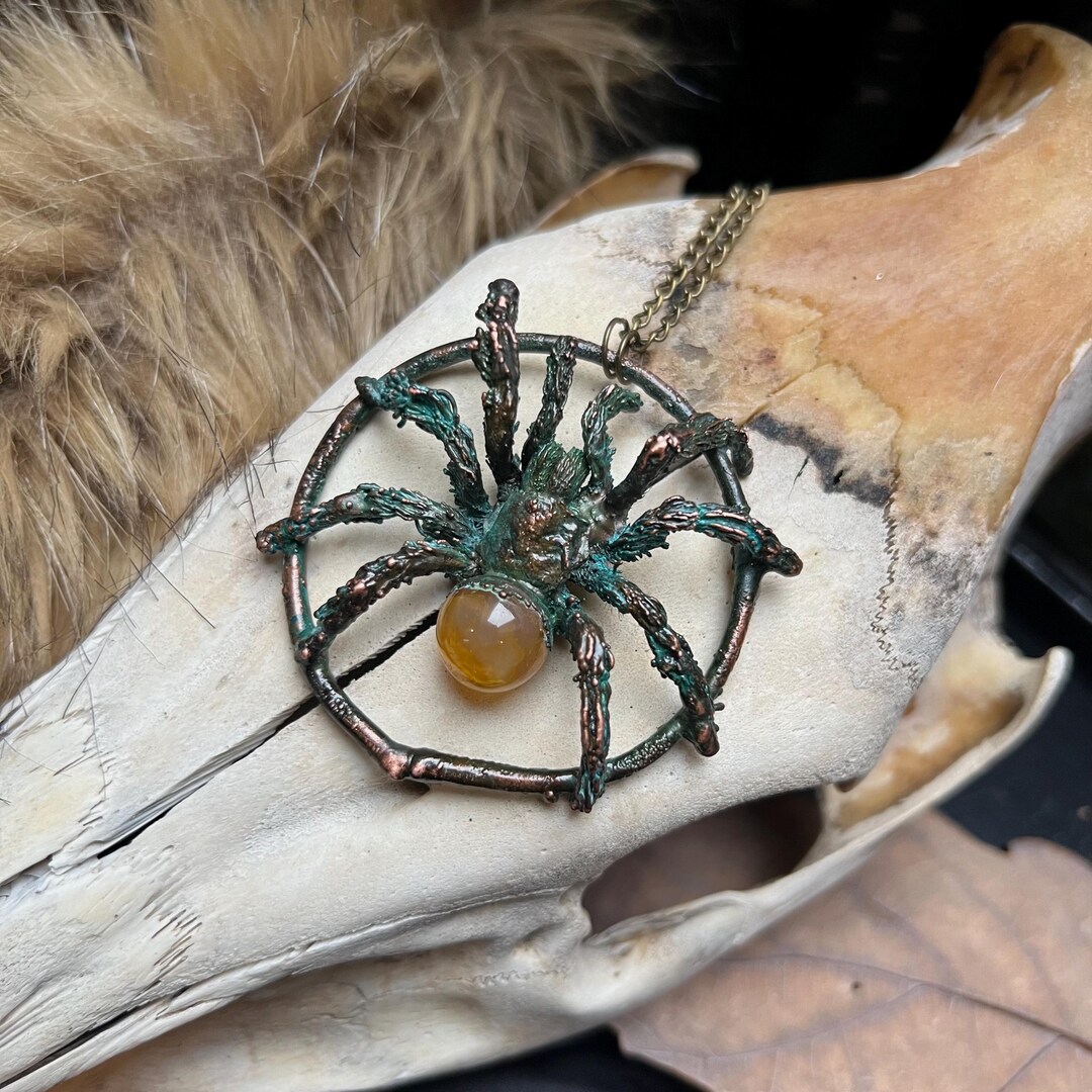 Real Tarantula Skin, Agate Stone,jade Blue Patina, Electroformed Gem ...