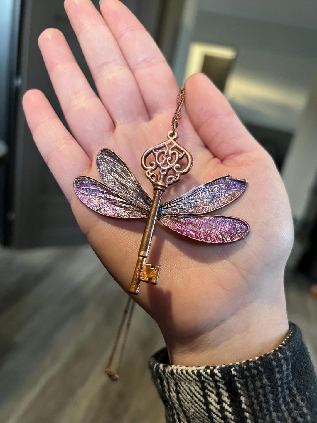 Flying Vintage Key With Dragonfly Wings, Real Insect, Electroformed Gem ...