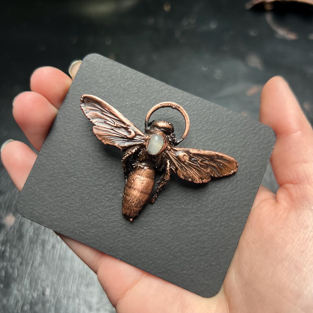 Hornet Pin With the Moonstone, Electroformed Gem, Witchy, Fairy, Oddity ...