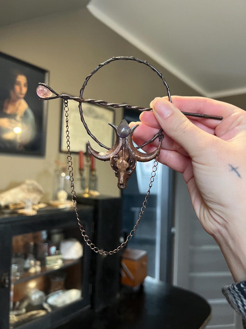 Original Hairpin With Skull, 3D Print and Amethyst, Fairy and Witchy ...