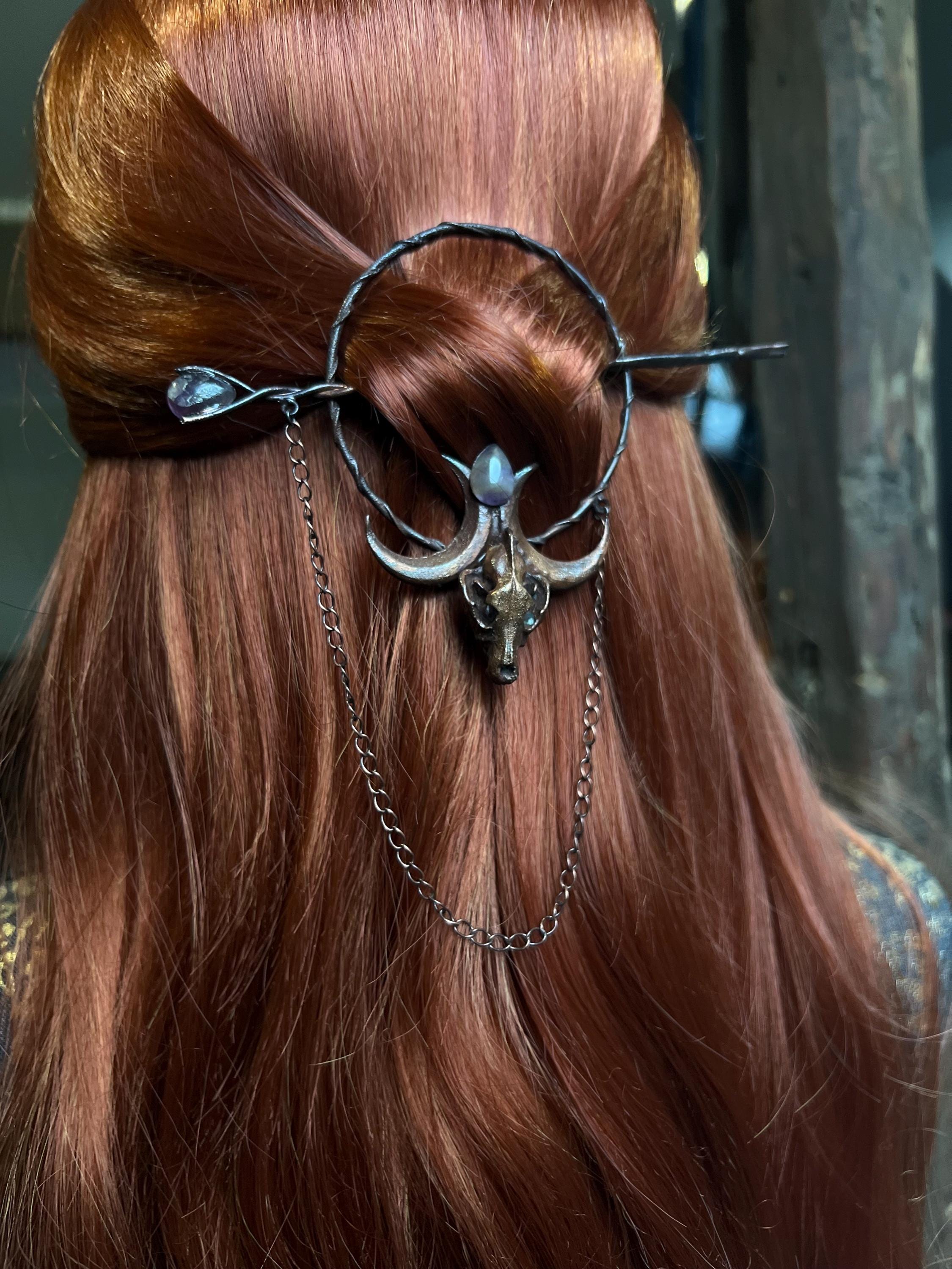 Original Hairpin With Skull, 3D Print and Amethyst, Fairy and Witchy ...