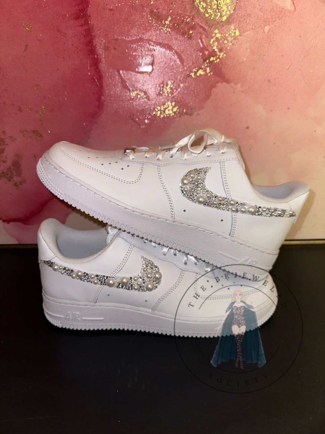 Custom Pearl & Diamond Air Force 1s Bride Shoes Bedazzled Shoes Air ...