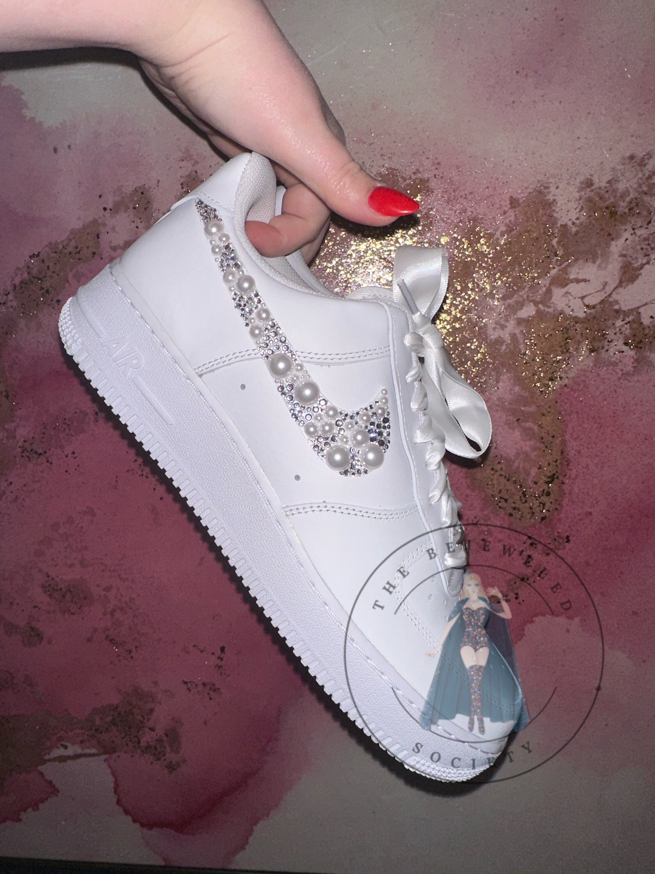 Custom Pearl & Diamond Air Force 1s Bride Shoes Bedazzled Shoes Air ...