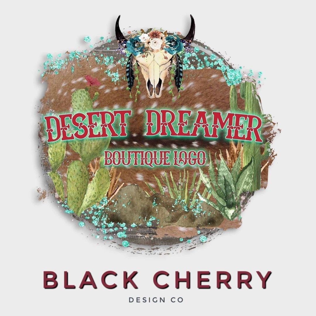 Rustic Boutique Logo: Blank Boho Skull, Cactus, Turquoise Design (PNG ...