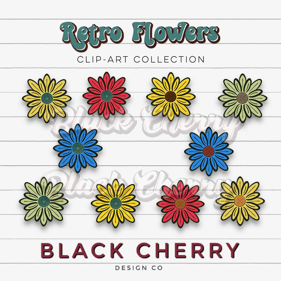 Retro Flowers PNG Clipart, Flower Graphics, Turquoise Flowers, Western ...