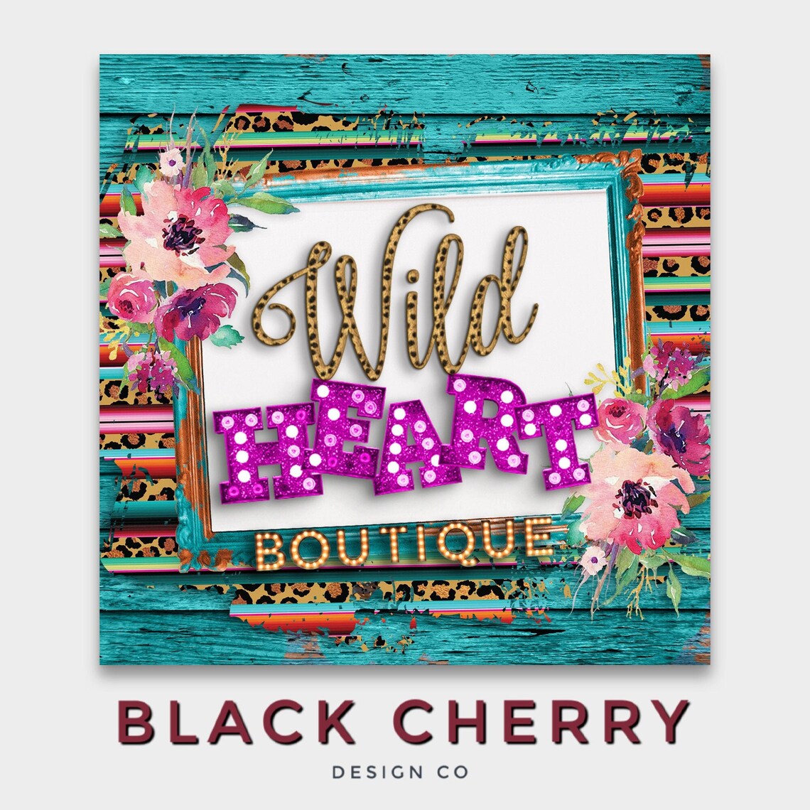 Boho Boutique Logo: Turquoise Serape, Leopard Print (PNG, JPEG) - Etsy