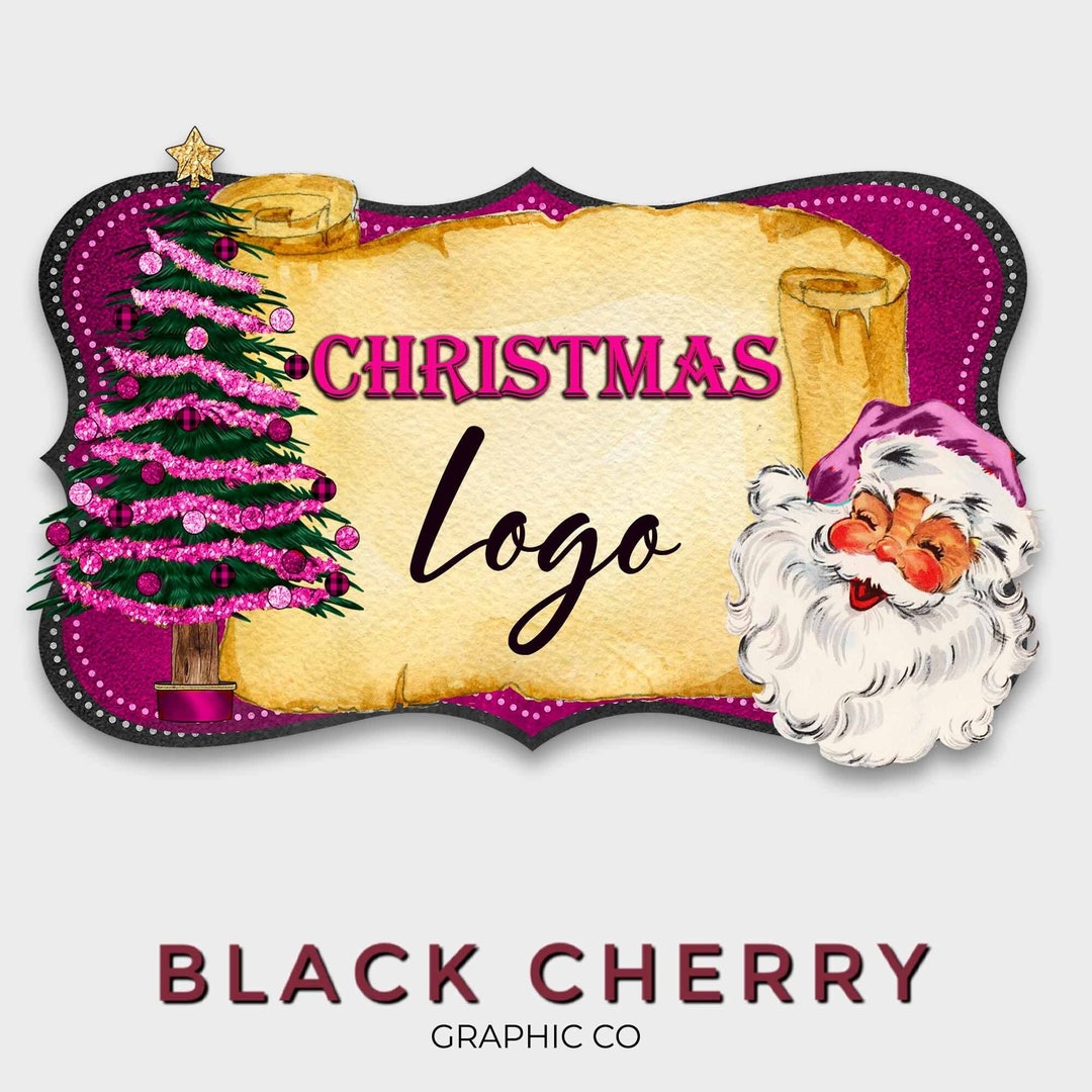 Christmas Santa Logo, Christmas Tree Logo, Boutique Logo, Pink Santa ...