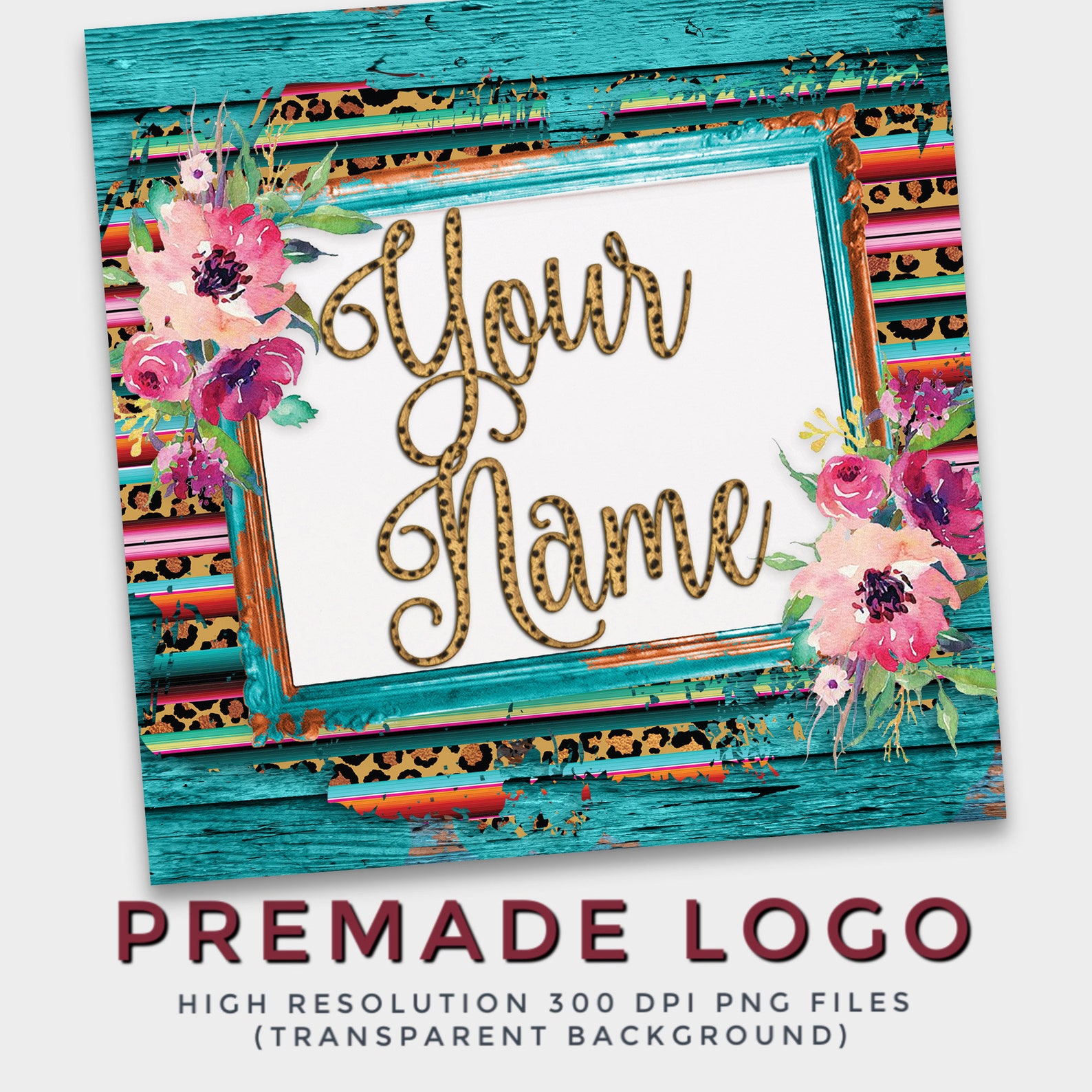 Boho Boutique Logo: Turquoise Serape, Leopard Print (PNG, JPEG) - Etsy
