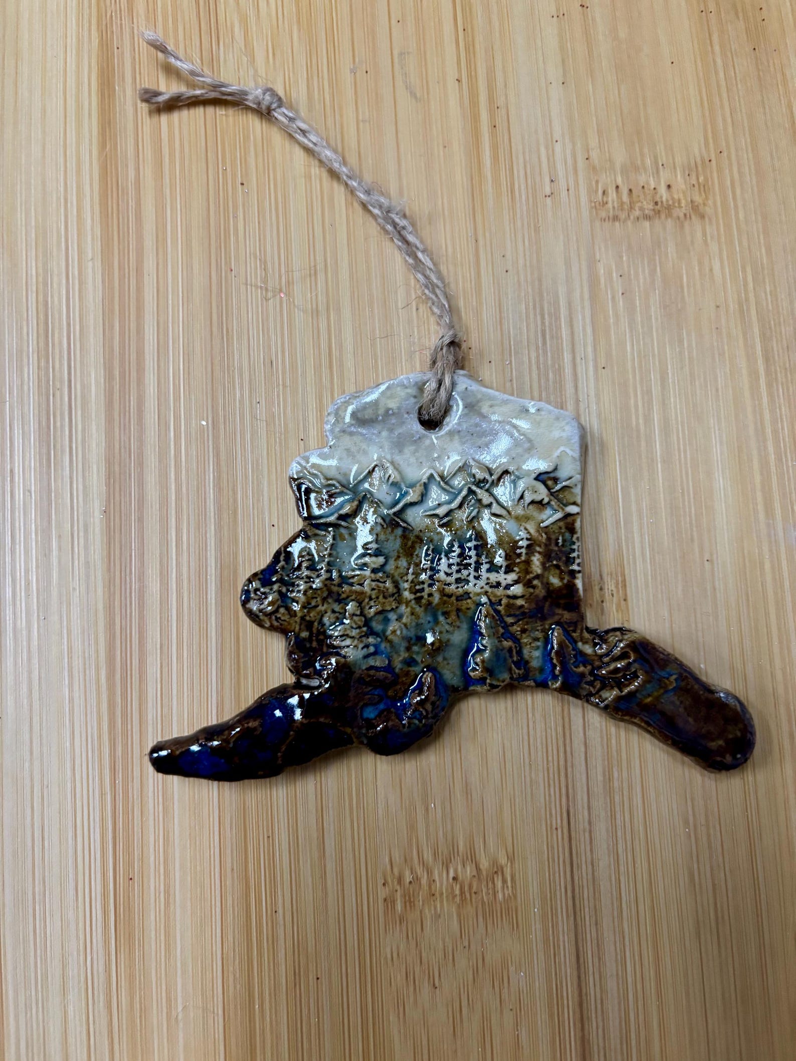 Rustic Alaska Ornament: Handmade Ceramic Mountain Forest Decoration - Etsy