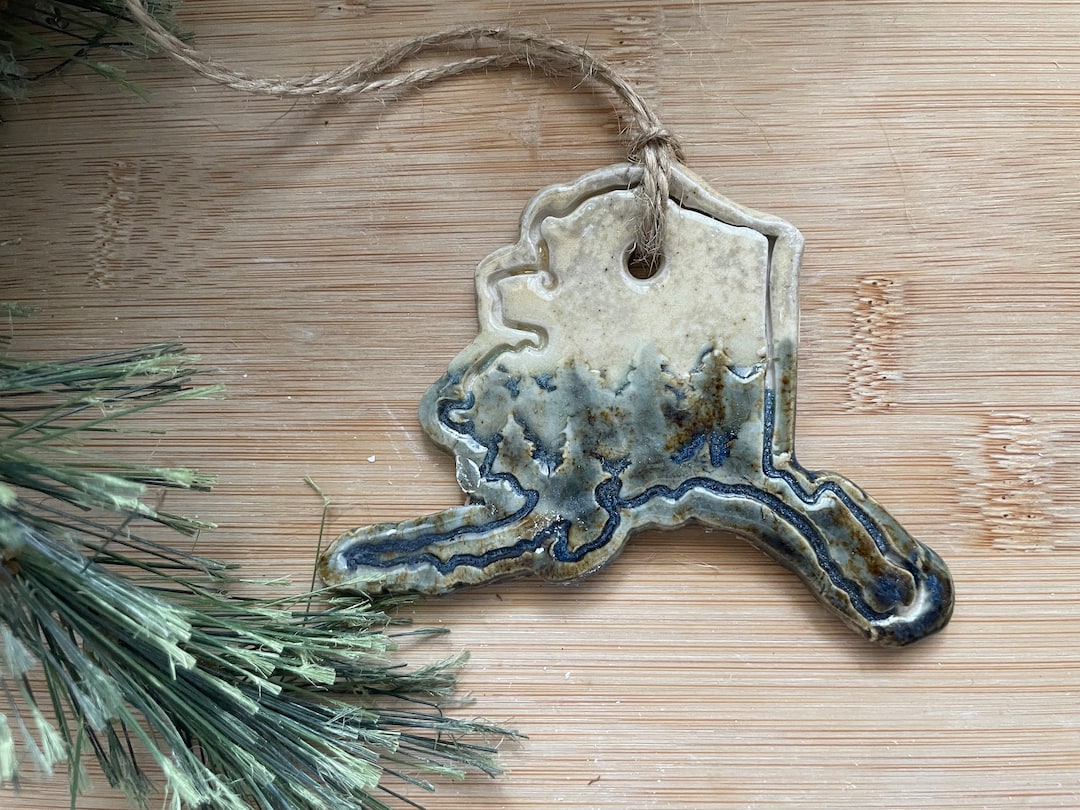 Rustic Alaska Ornament: Handmade Ceramic Mountain Forest Decoration - Etsy