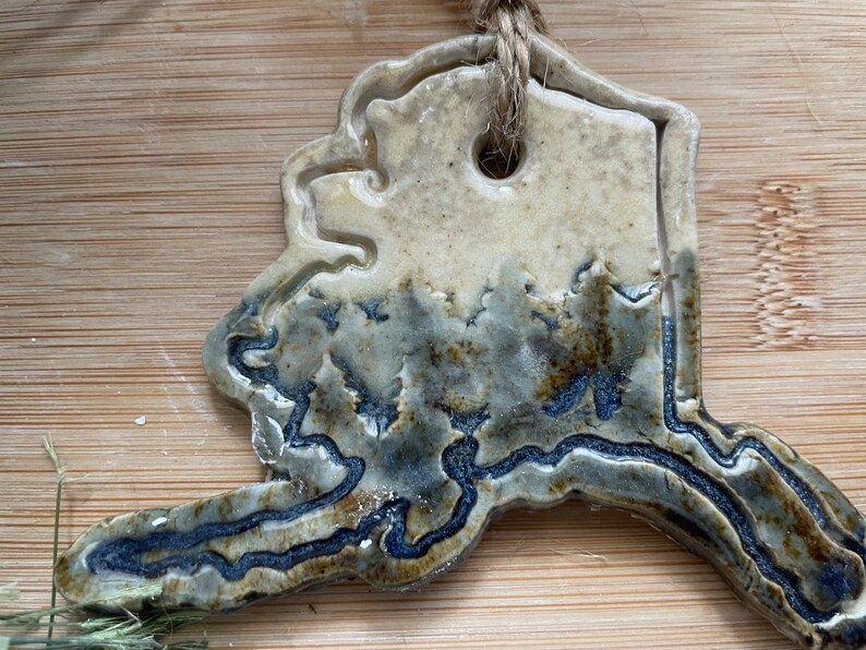Rustic Alaska Ornament: Handmade Ceramic Mountain Forest Decoration - Etsy