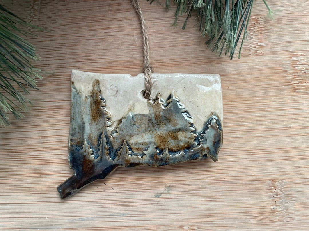Handmade Connecticut Ornament: Rustic Ceramic Mountain Scene - Etsy