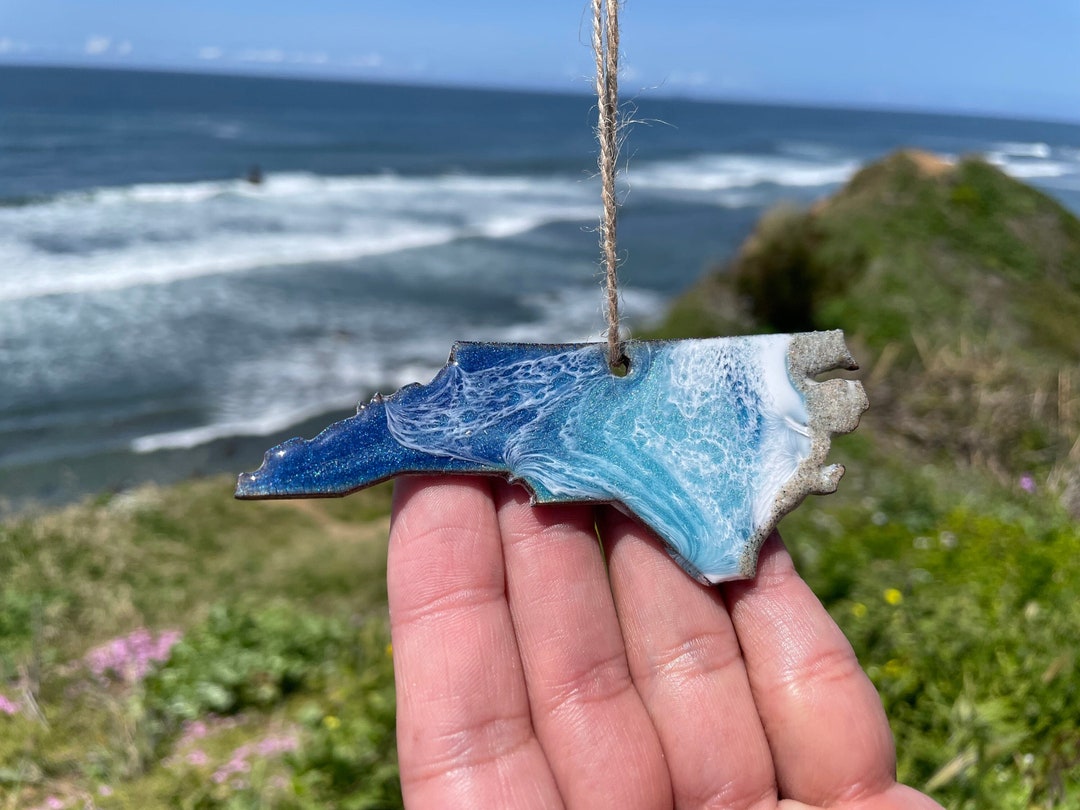 North Carolina Ornament: Resin Ocean Waves, Real Sand, State Souvenir ...