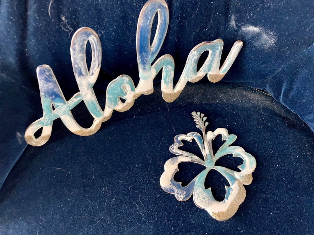 Aloha Sign and Hawaiian Flower, Resin One-of-a-kind, Sign With Real ...