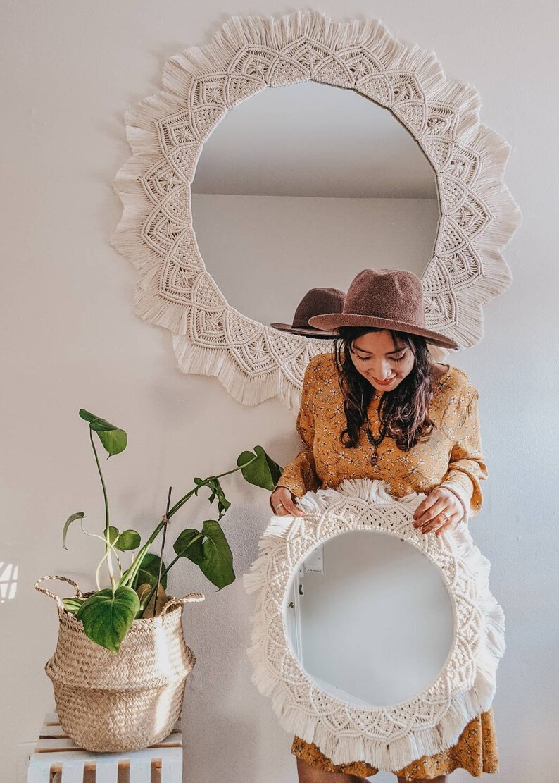 Macrame Wall Mirror Mandala Frame Home Decor Wall Hanging Round Mirror ...