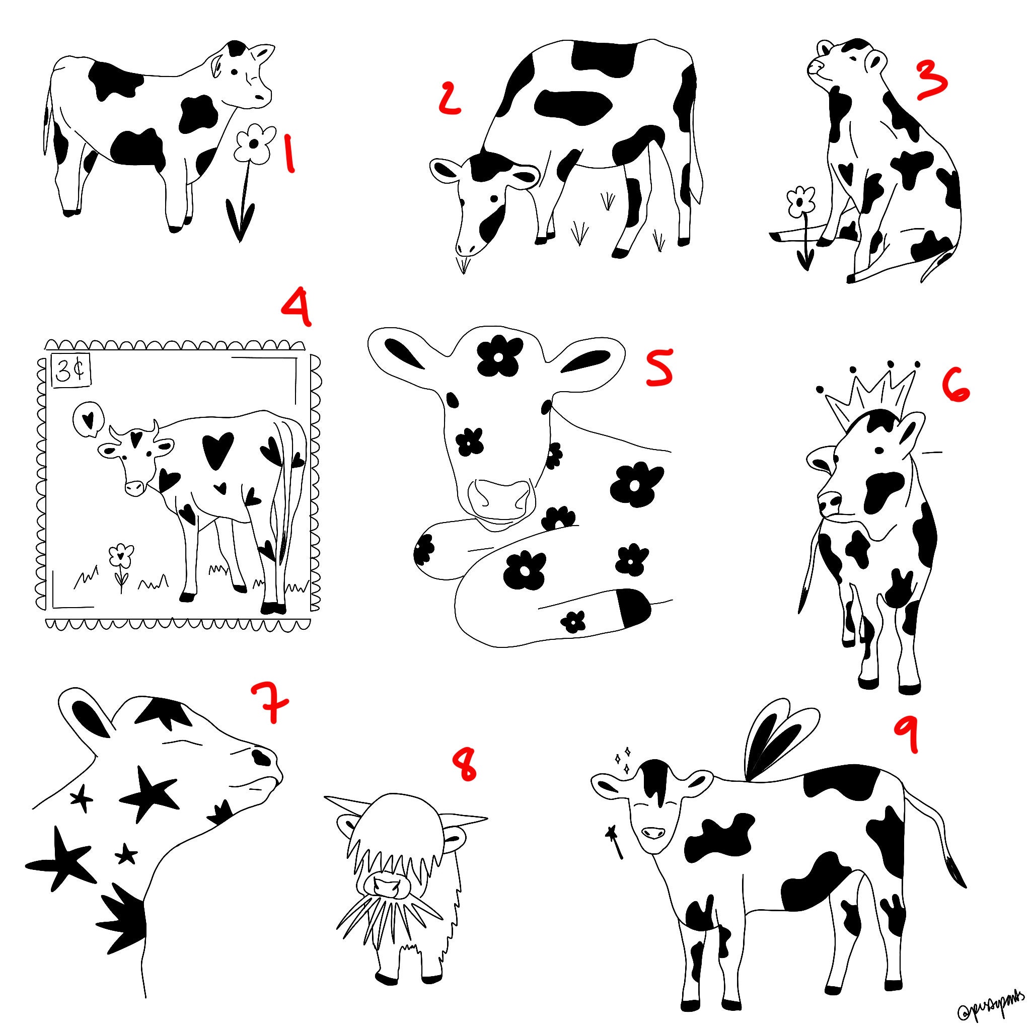Cow Tattoo Flash Sheet - Etsy
