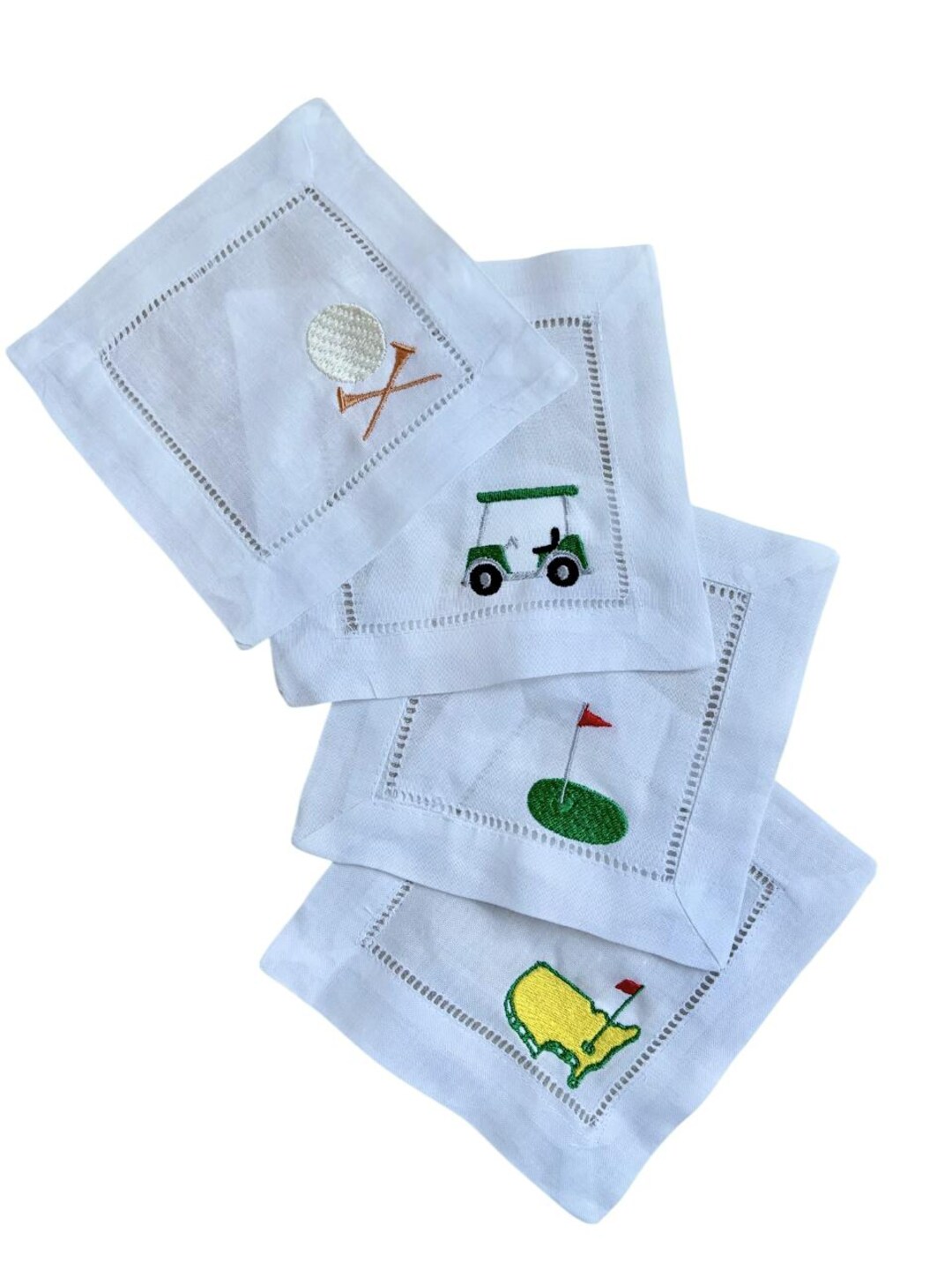 Embroidered Linen Cocktail Napkins - Golf Theme, Masters Inspired Set ...