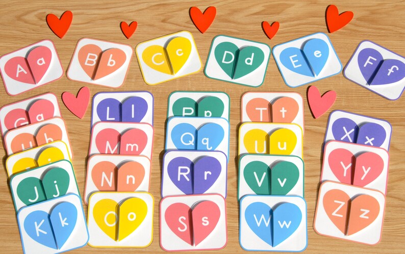 Hearts Uppercase Lowercase Alphabet Matching Cards Preschool Valentine ...