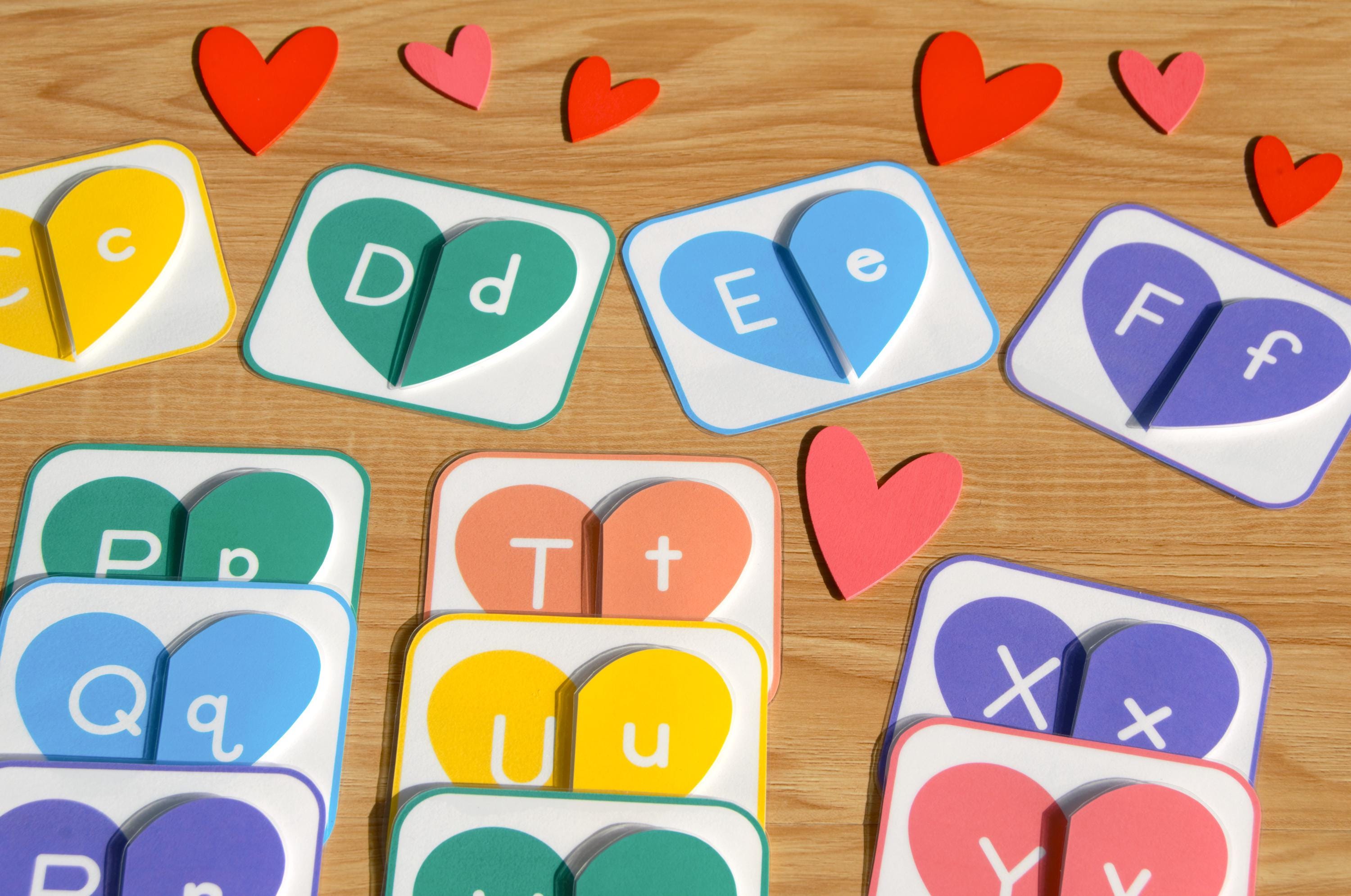 Hearts Uppercase Lowercase Alphabet Matching Cards Preschool Valentine ...