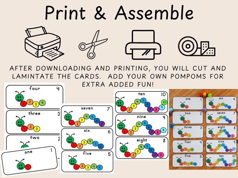 Caterpillar Counting Cards 1-10 ***digital Download*** - Etsy